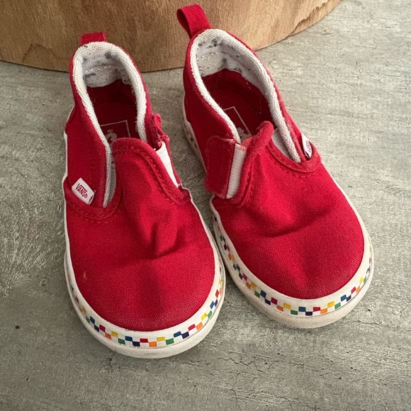 Vans | Shoes | Vans Red Slipon Sneakers With White Rubber Soles | Poshmark